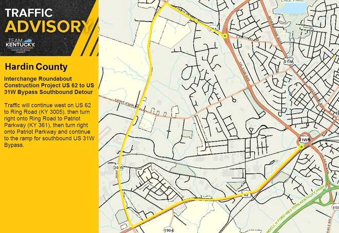 Traffic alert: US 62 and US 31W bypass interchange road work