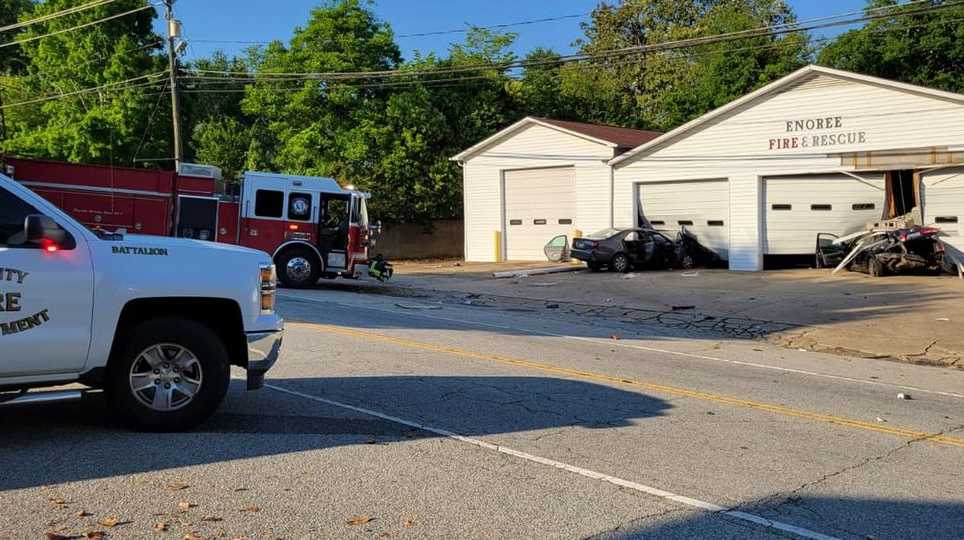 Two cars crash into an Upstate fire station, officials say