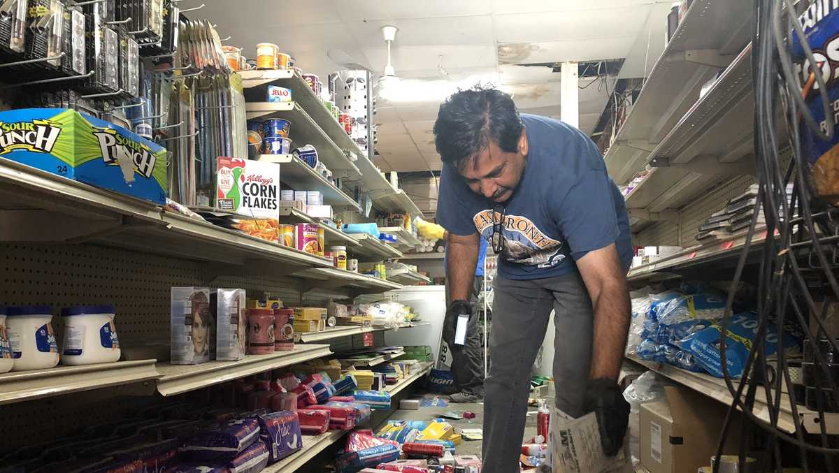 Good Samaritans help Trona store owner clean up shop damaged in quake