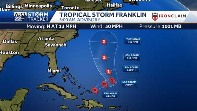 Tracking Tropical Storm Franklin and very hot weather this weekend