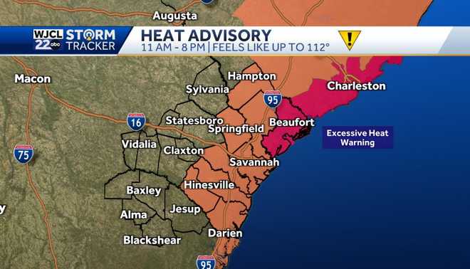 Savannah: Heat Advisory with feels like temperature near 108°