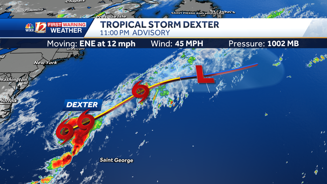 Tropical Storm Dexter is off the coast of North Carolina