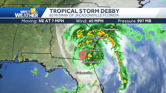 Debby weakens after making landfall in Florida Big Bend