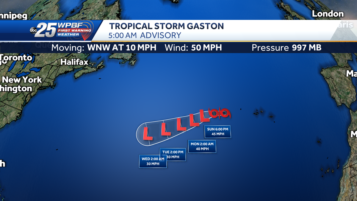 Tropical Storm Gaston's path