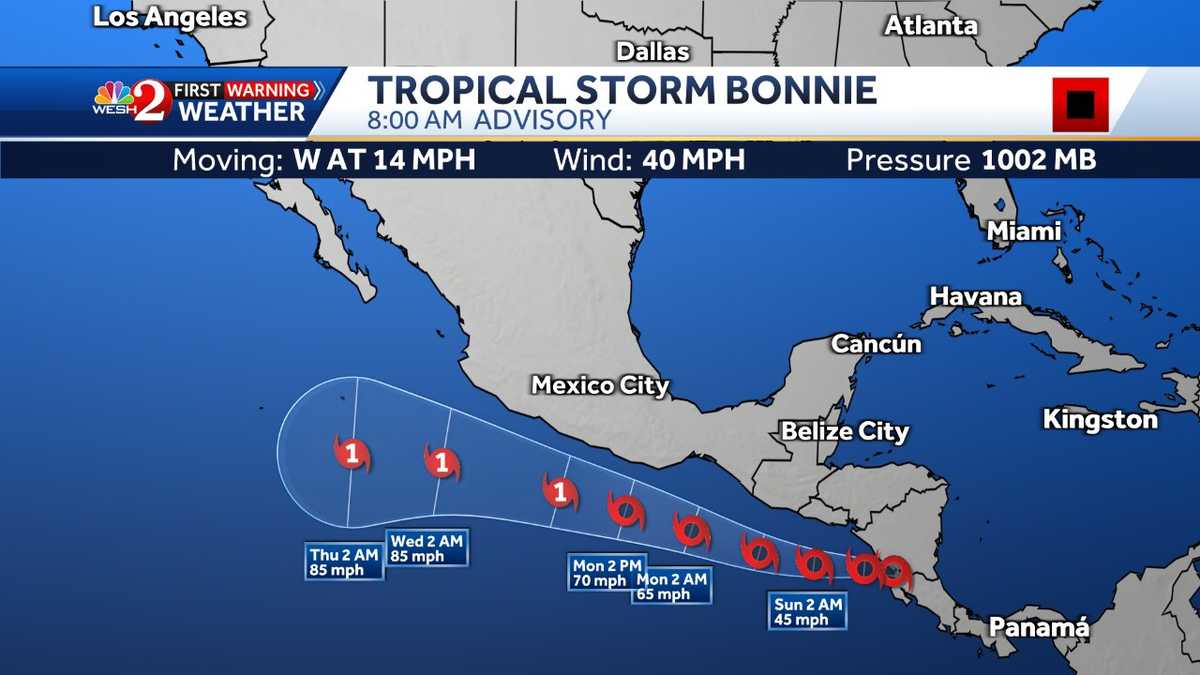 Tropical Storm Bonnie strengthens