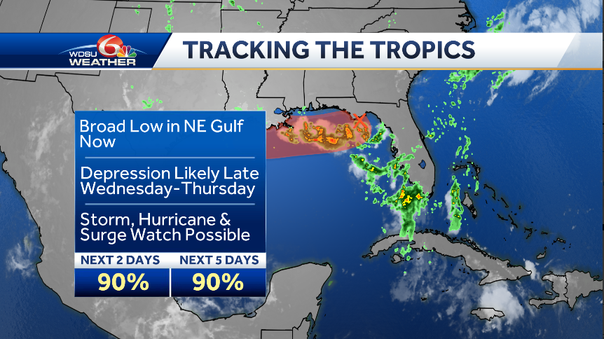 NHC says 90% chance for tropical development in Gulf