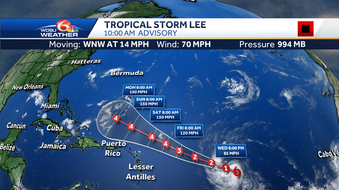 Tropical Storm Lee Atlantic possible major hurricane