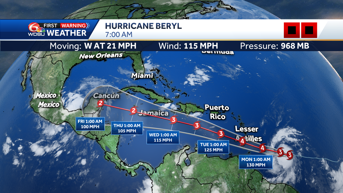 Heat warning Sunday, Beryl now a category 3 hurricane