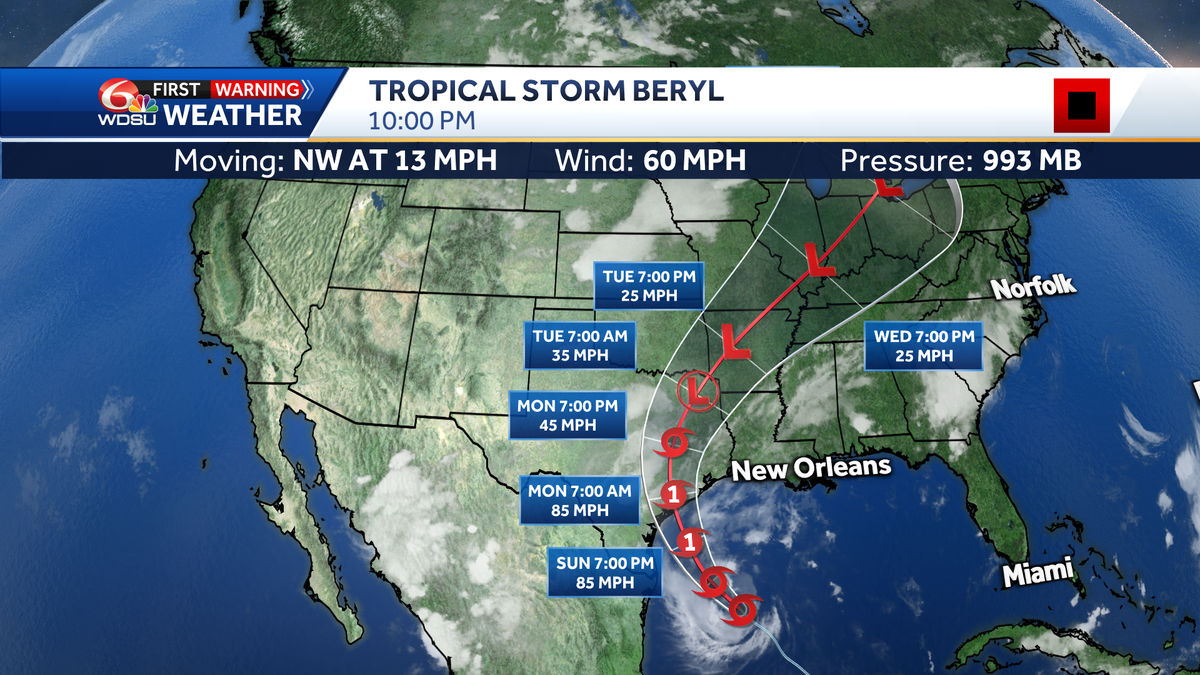 Beryl may bring heavy rain to Louisiana