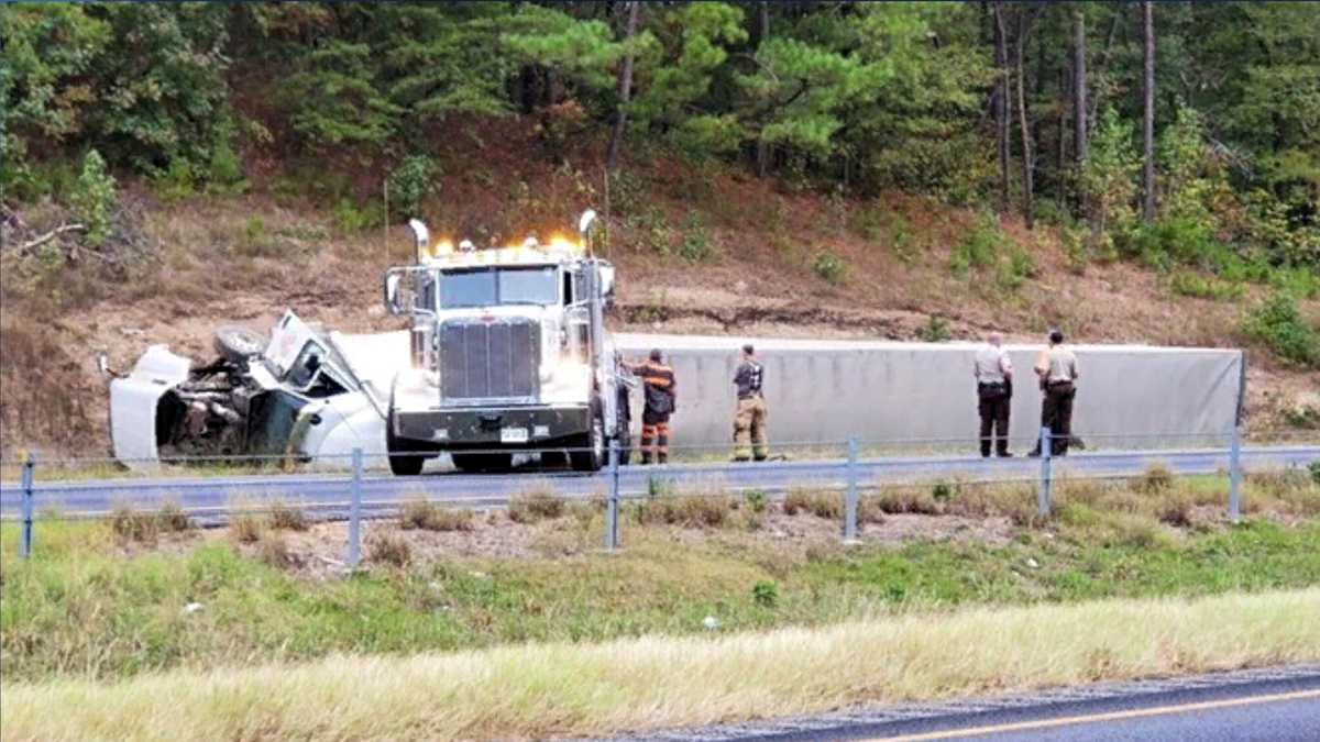 Semi-truck overturned on I-65 South in Jemison