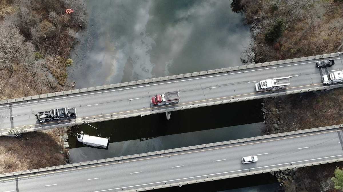 Photos: Truck drives off bridge in Vermont's Upper Valley