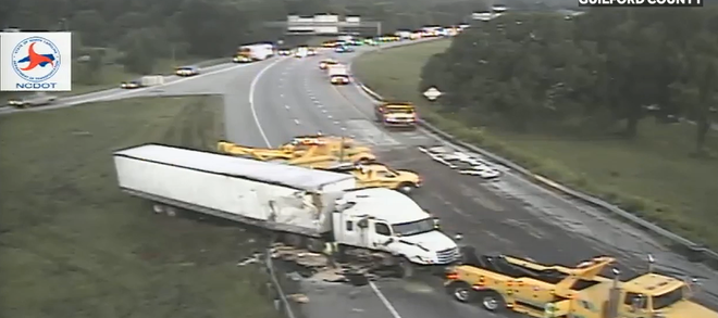 I-40 eastbound lanes reopen in Guilford County after tractor-trailer overturns