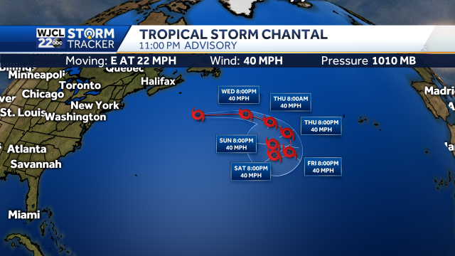 Tropical Storm Chantal forms in the Atlantic Ocean