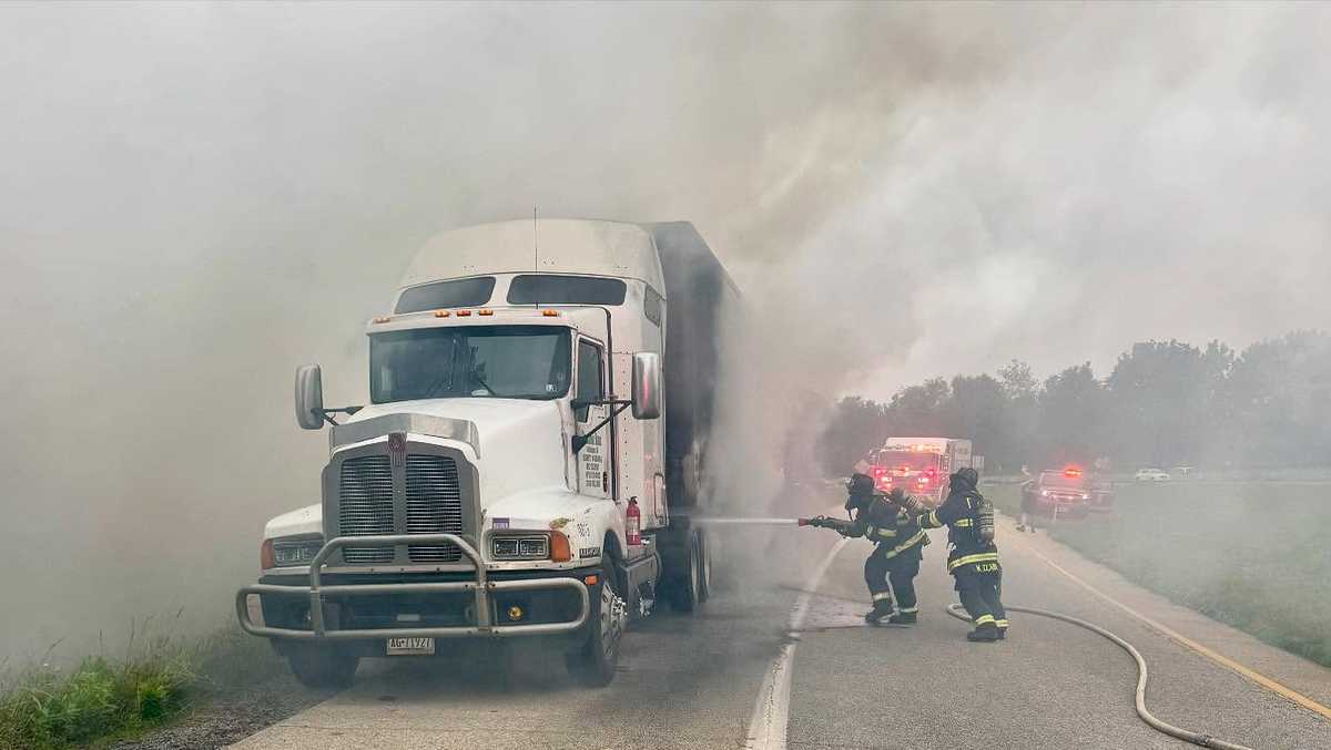 WATCH: Tractor-trailer burns along Route 283 ramp in Lancaster County, Pa.