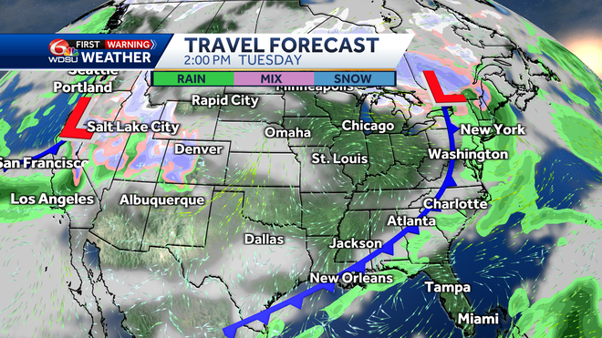 Thanksgiving travel forecast chance of rain snow forecast temps