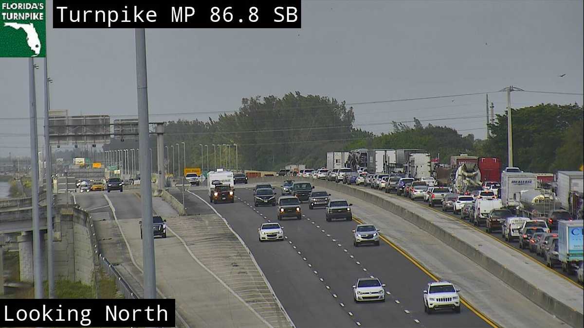 Three left lanes blocked on Turnpike northbound past Boynton Beach