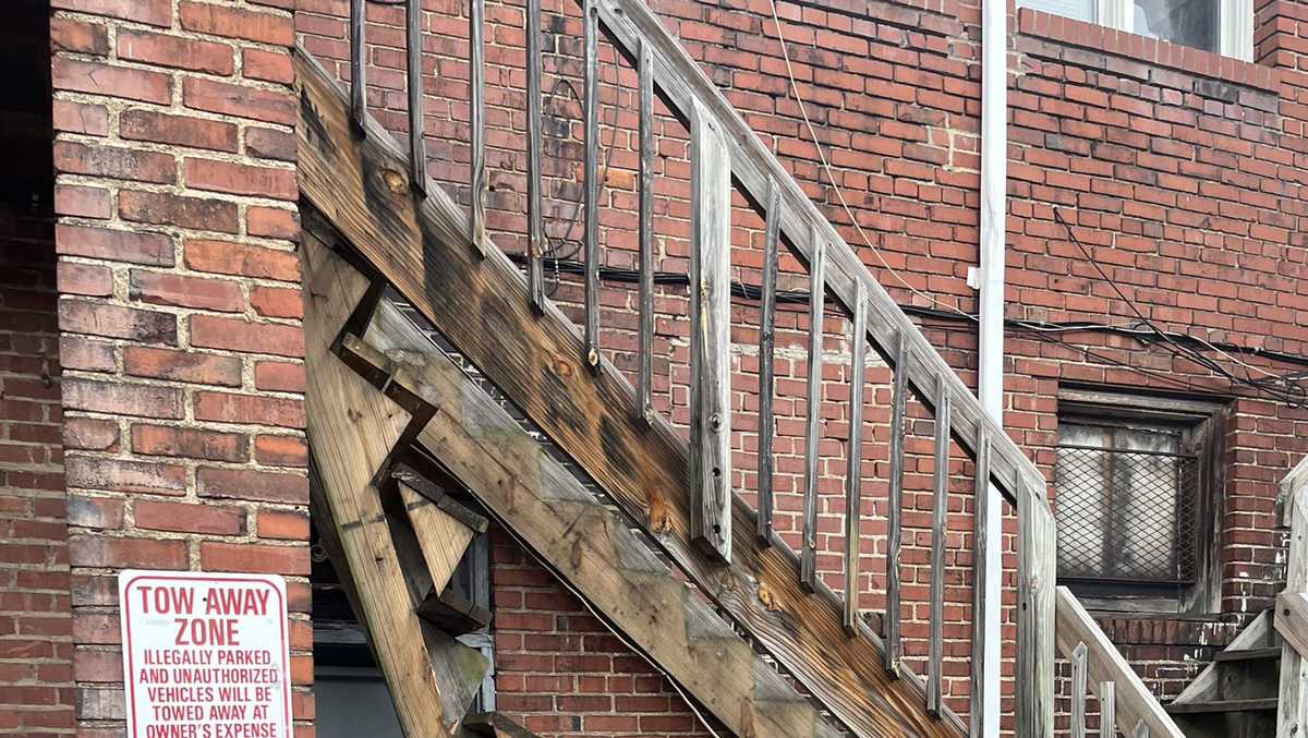 Stairs outside apartment building collapse in South Side Flats