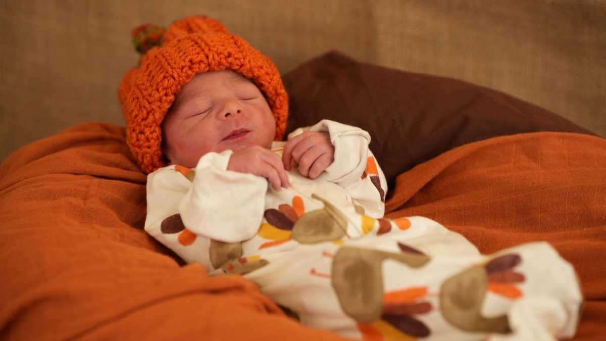 Newborn babies at Norton Hospital dressed up in cute Thanksgiving outfits