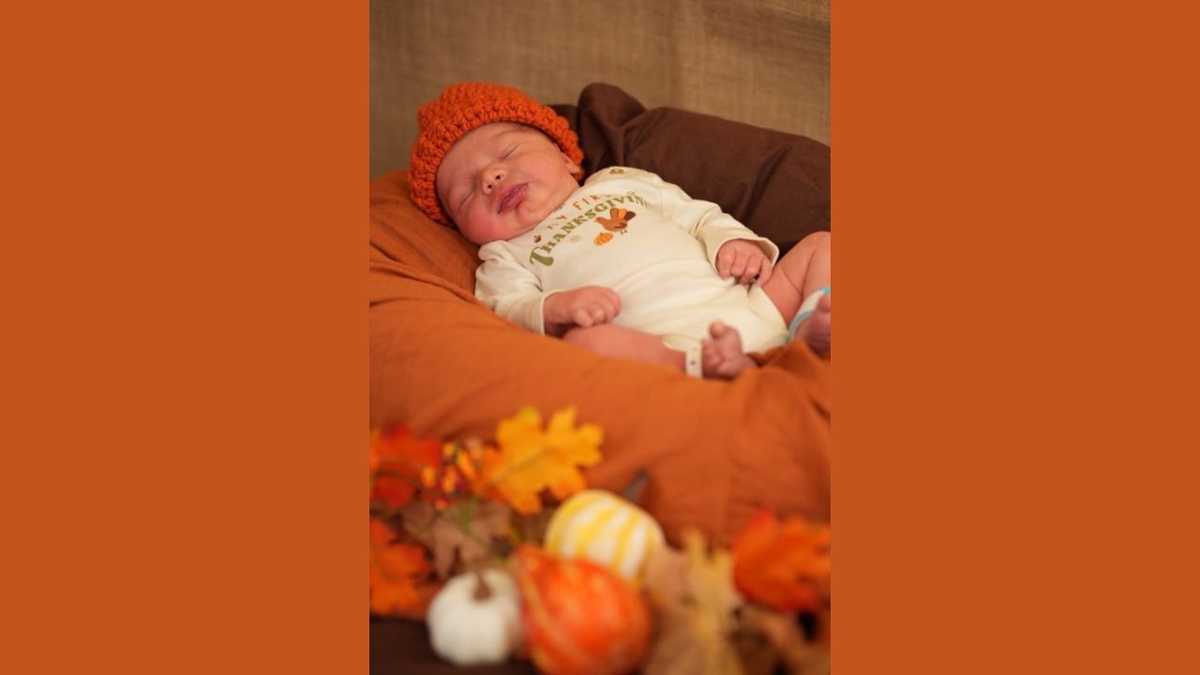 Newborn babies at Norton Hospital dressed up in cute Thanksgiving outfits