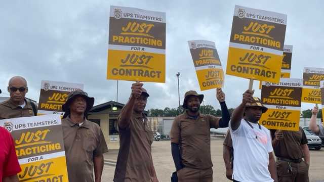 UPS drivers practice picketing as strike looms