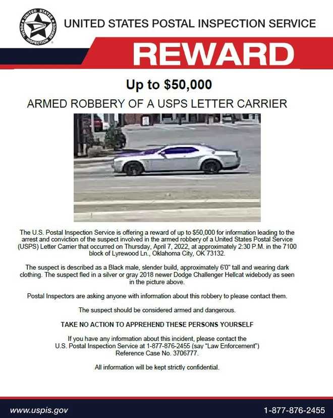 Man sought in connection with OKC armed robbery of letter carrier