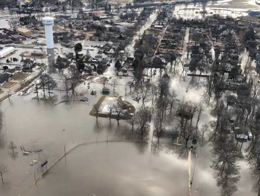 Aerial view shows flood impact in Valley, Nebraska