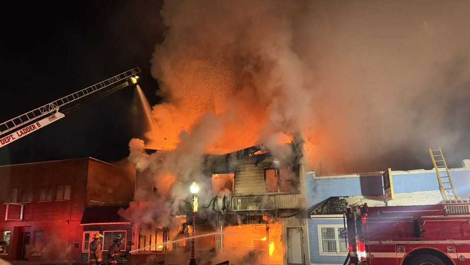 Fire rages through multiple buildings in Van Buren, Maine