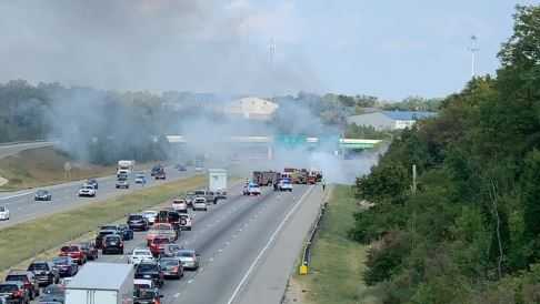 Vehicle fire slows down traffic on eastbound 275 west of Blue Rock