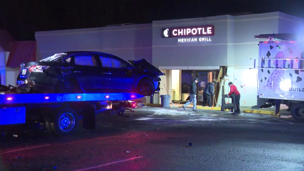 Car slams into Chipotle; 1 injured
