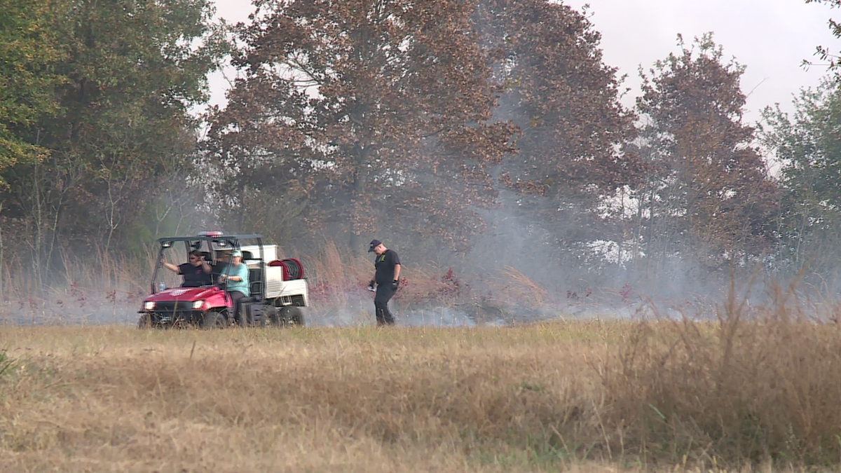 Crews battling fire near Barling City Park.