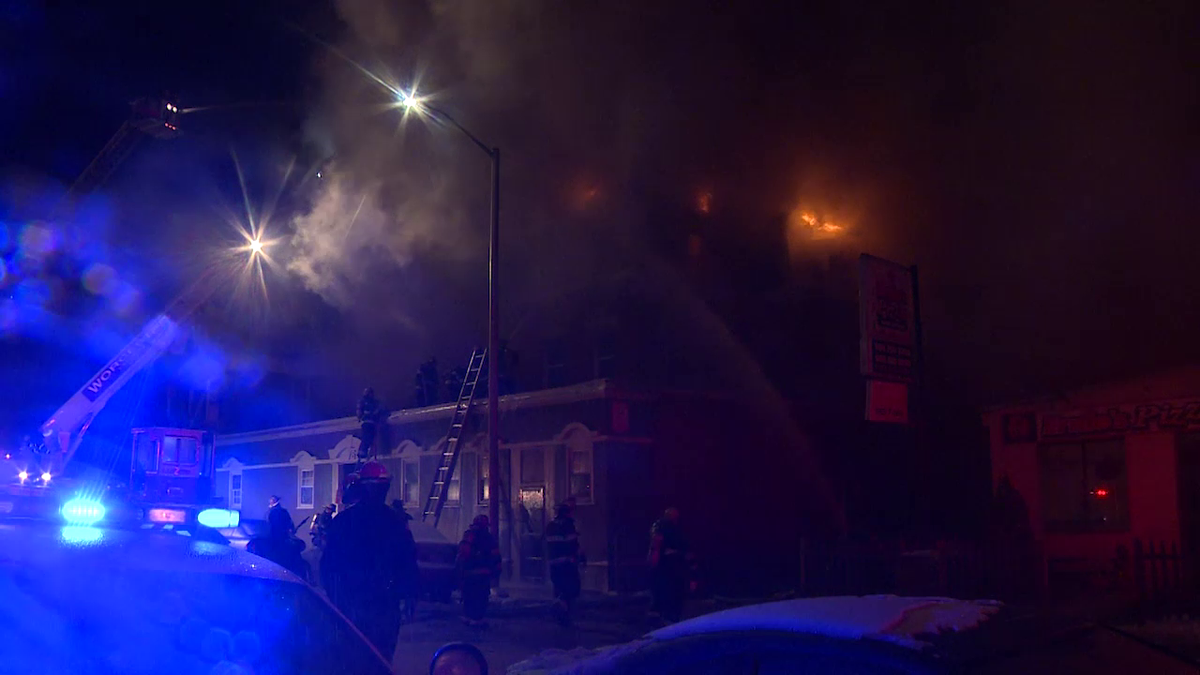 Crews battle 3-alarm fire in Worcester apartment building