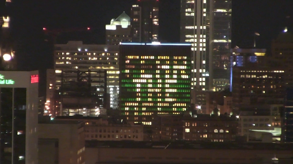 BMO Harris Bank building lit to cheer on the Bucks