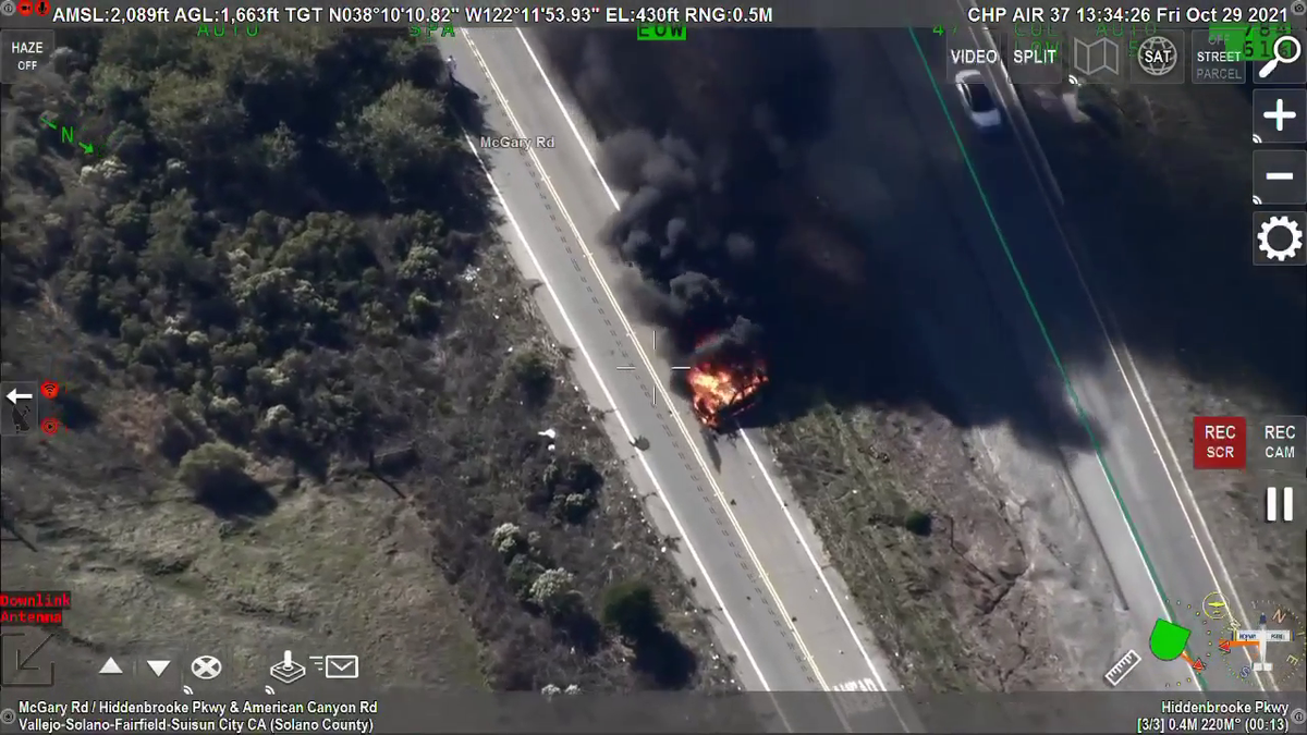 Vehicle gets in rollover crash, catches fire in Solano County