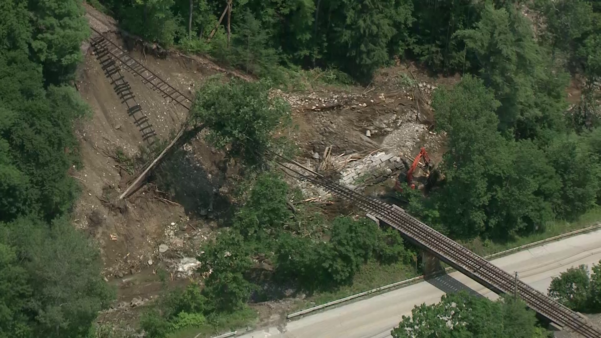 See the damage: Sky5 helicopter above washed out train tracks in Ludlow ...