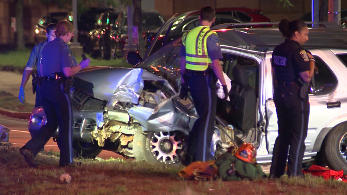 4 hospitalized after crash in Boston