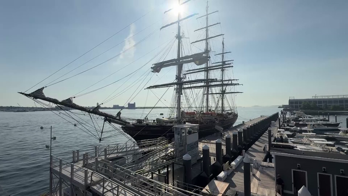Dutch clipper Stad Amsterdam arrives in Boston Harbor