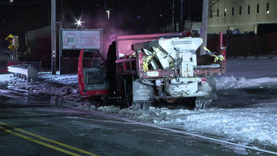 Snow plow catches fire in Allegheny County