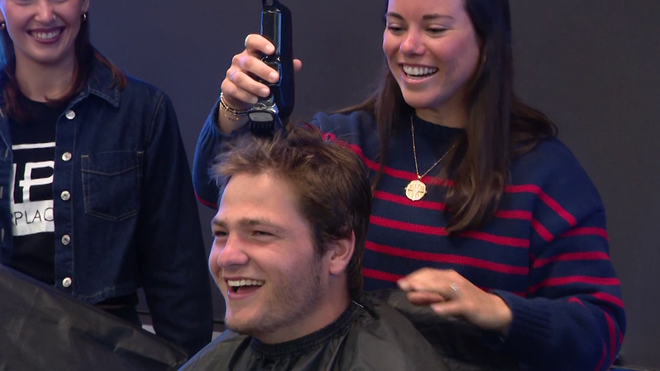 New England Patriots quarterback Drake Maye gets head shaved to help ...