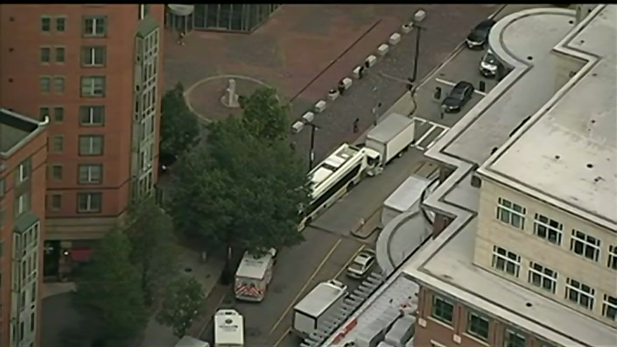 5 injured when truck hits back of MBTA bus