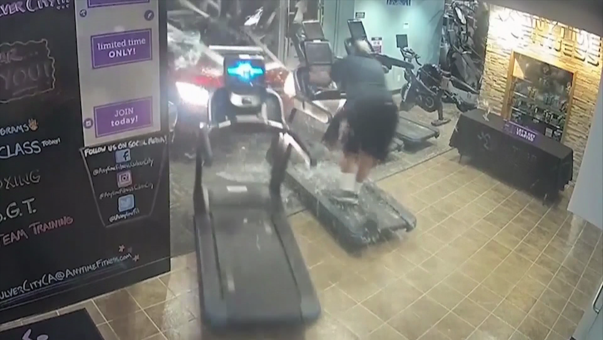 Close call: Car slams through gym, into treadmills