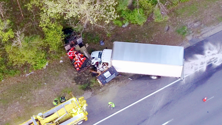 Amazon delivery truck crashes into work crew vehicle in Wareham