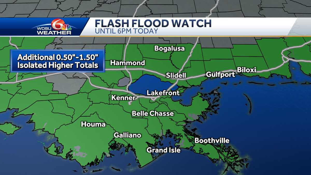 Flash Flood Watch extended through Wednesday night for Southeast Louisiana