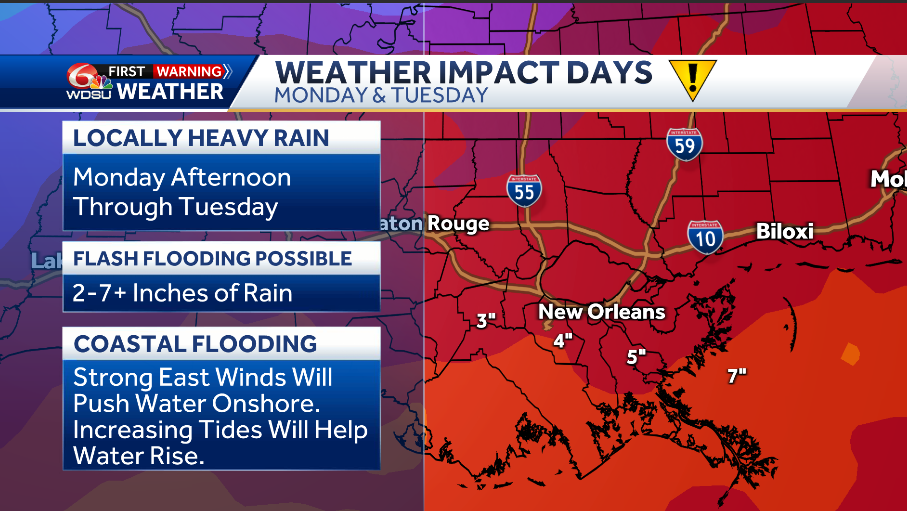 Sunday On & Off Rain, Impact Weather Days Monday and Tuesday
