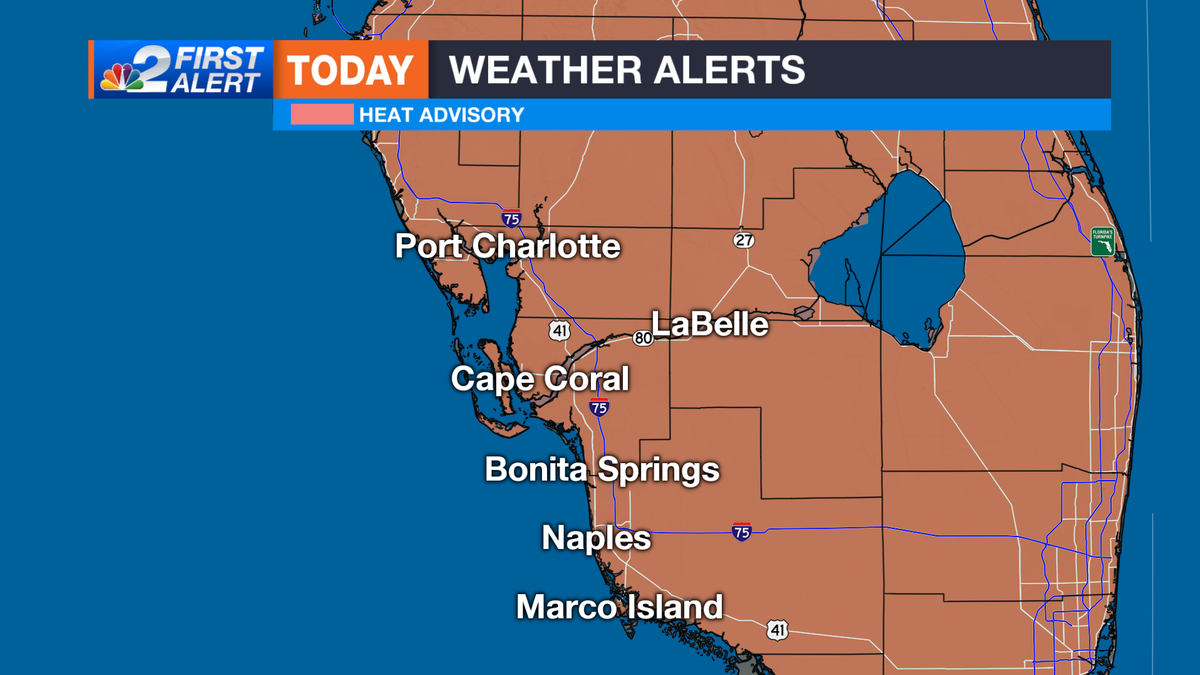 Heat advisory issued for all SWFL Thursday with fewer storms