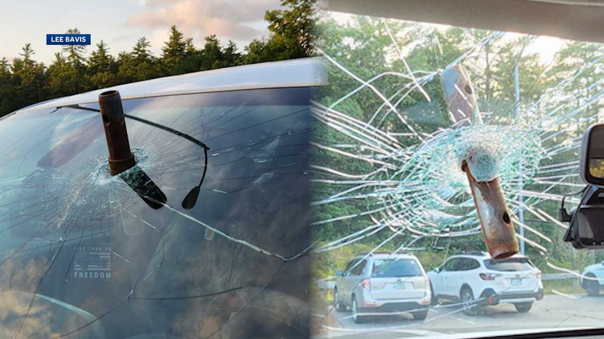 Video: Piece of metal smashes into windshield in New Hampshire