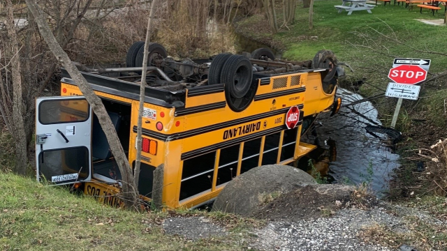 Racine school bus overturns in pond, no injuries reported