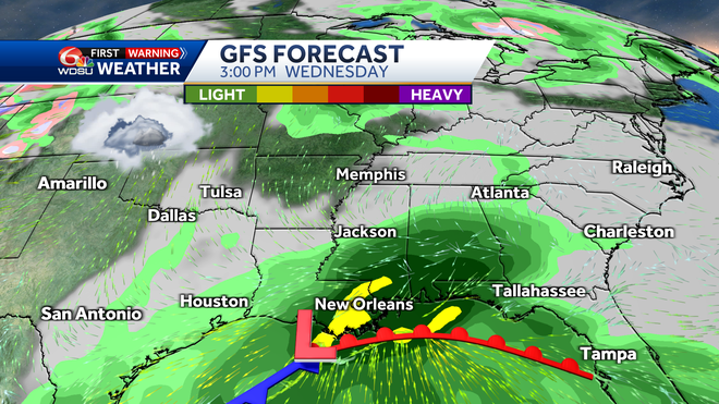 New Orleans forecast low tonight high Monday rain chances
