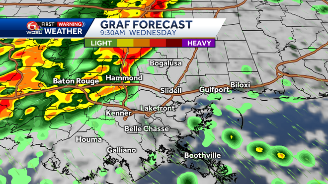 New Orleans severe weather flood forecast high temp low temp