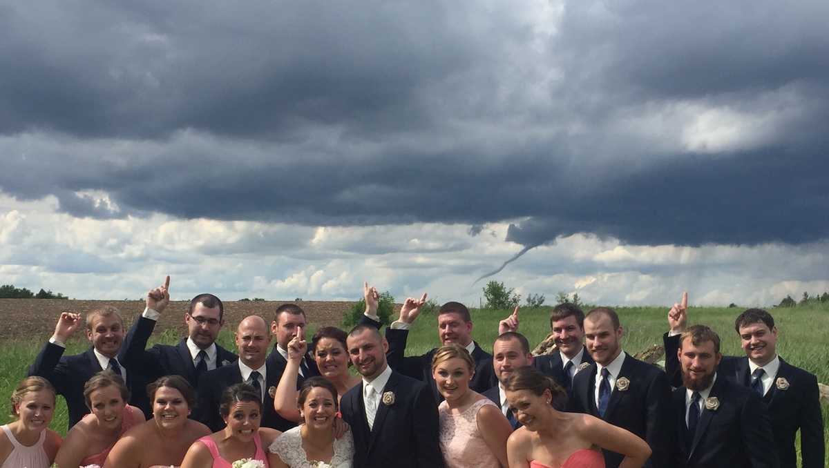 Funnel cloud photobombs wedding photo