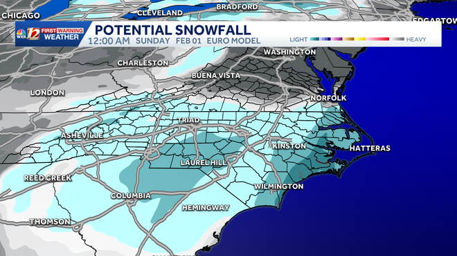 Cold arctic air over North Carolina | Weekend snow chance